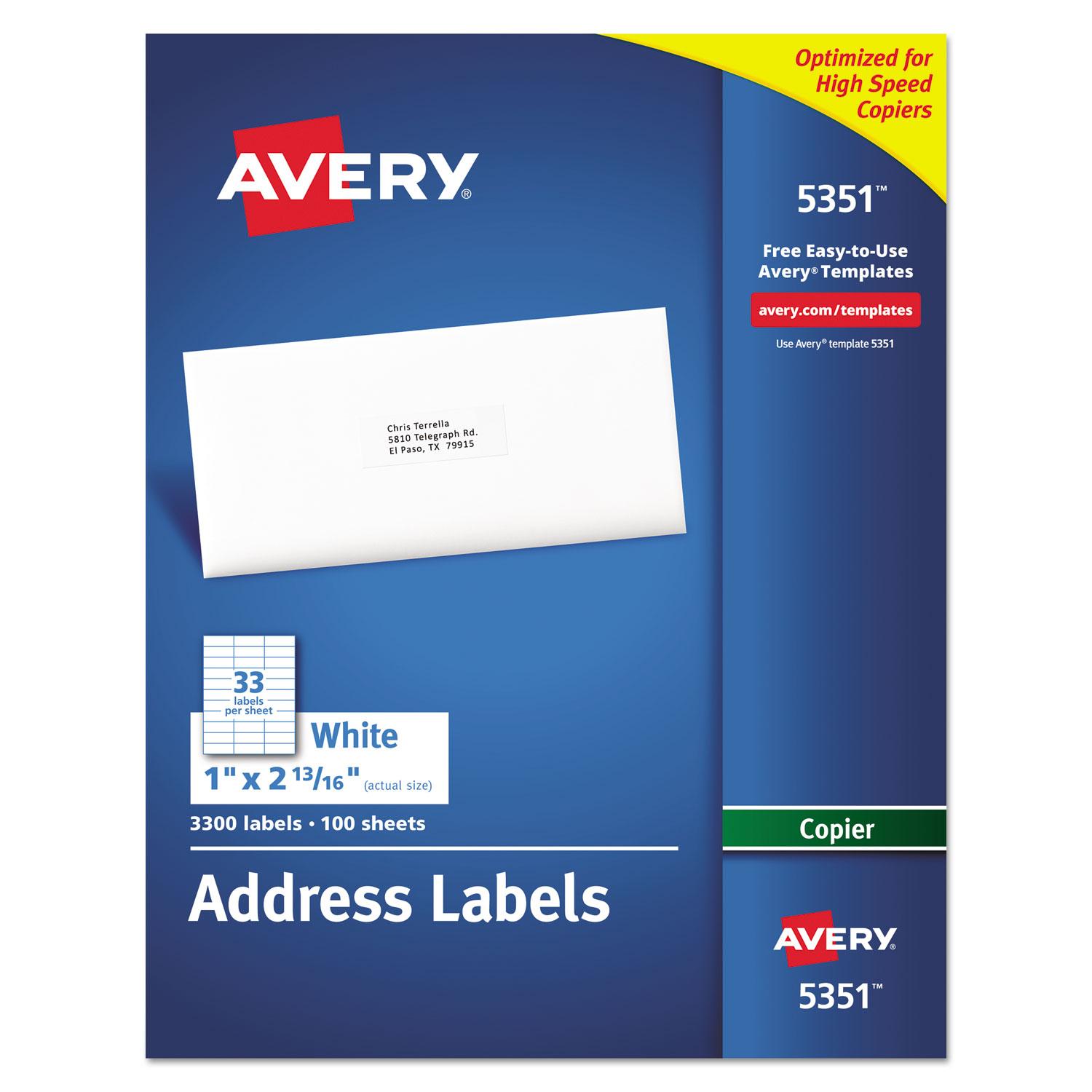 Copier Mailing Labels, Copiers, 1 x 2.81, White, 33/Sheet, 100 Sheets ...