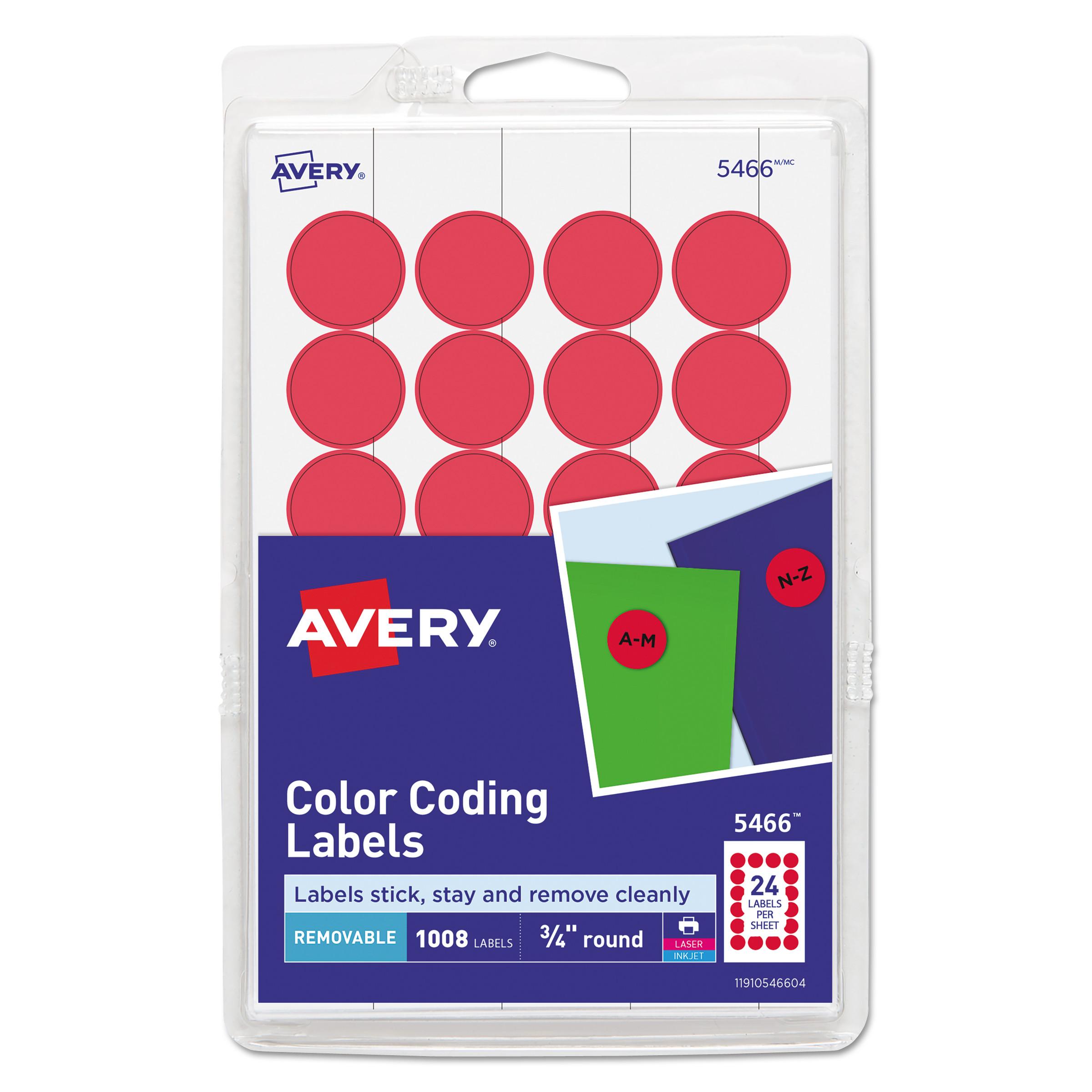 Printable Self-Adhesive Removable Color-Coding Labels, 0.75" dia., Red ...