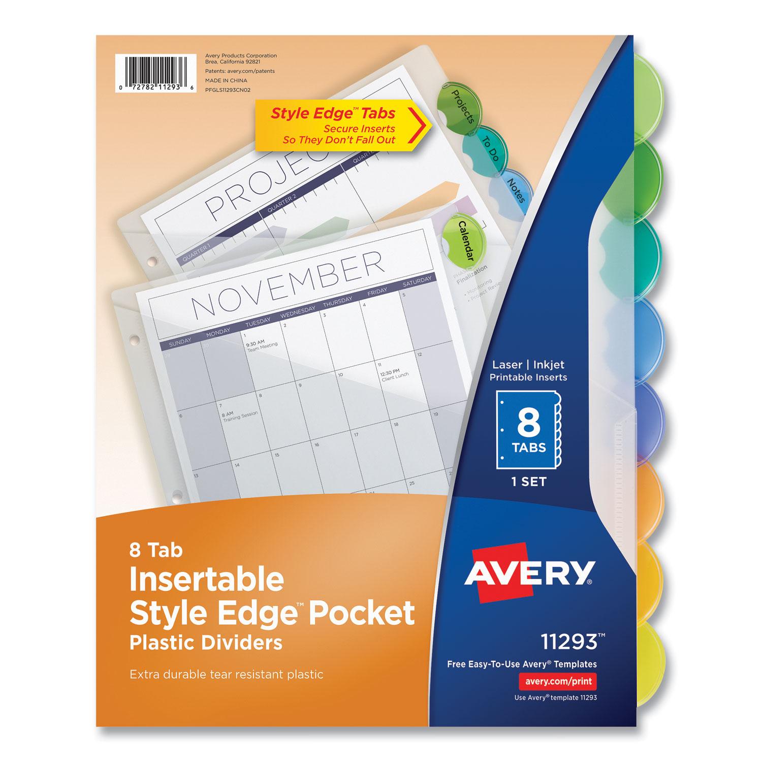 Insertable Style Edge Tab Plastic 1-Pocket Dividers, 8-Tab, 11.25 x 9. ...