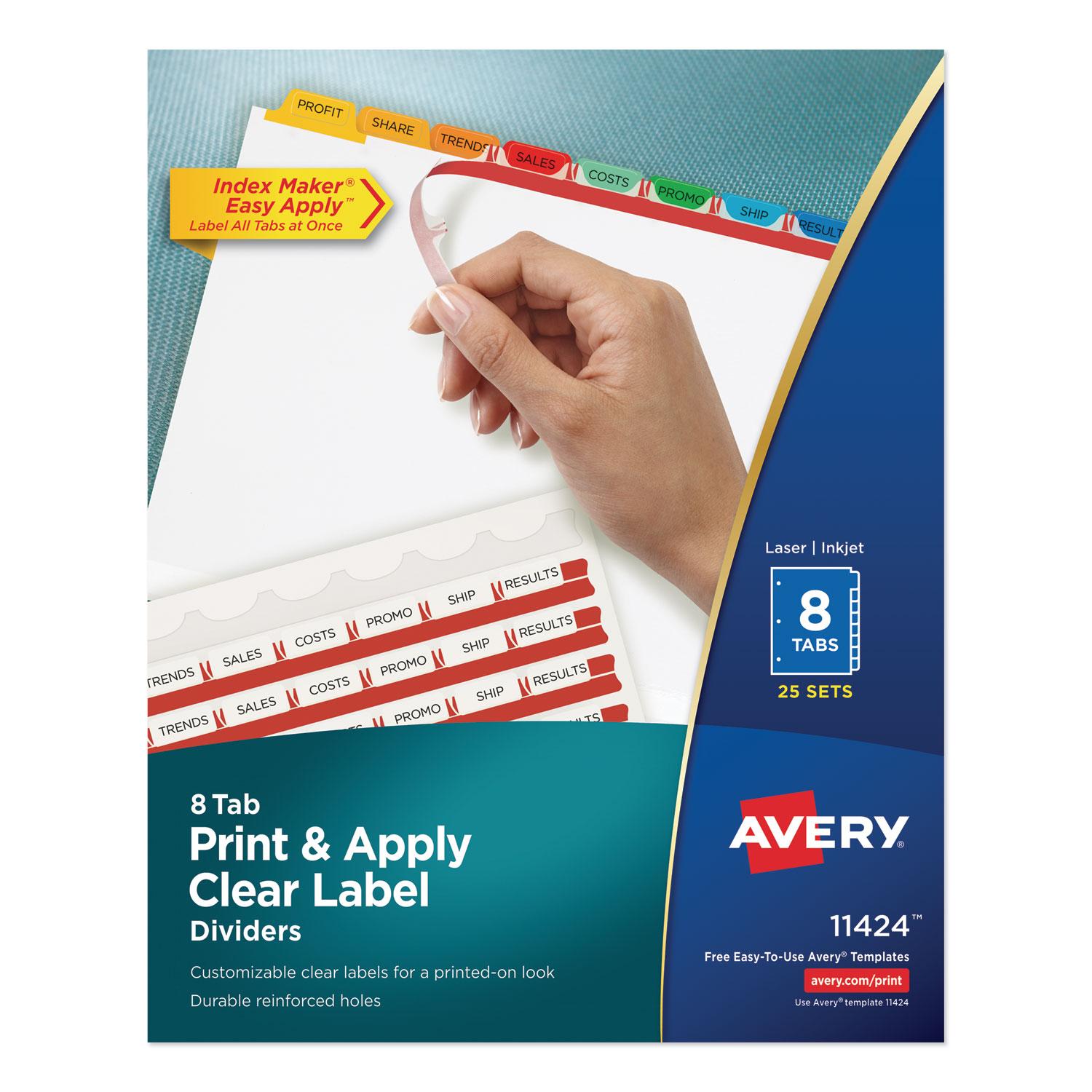 Print and Apply Index Maker Clear Label Dividers, 8 Color Tabs, Letter ...
