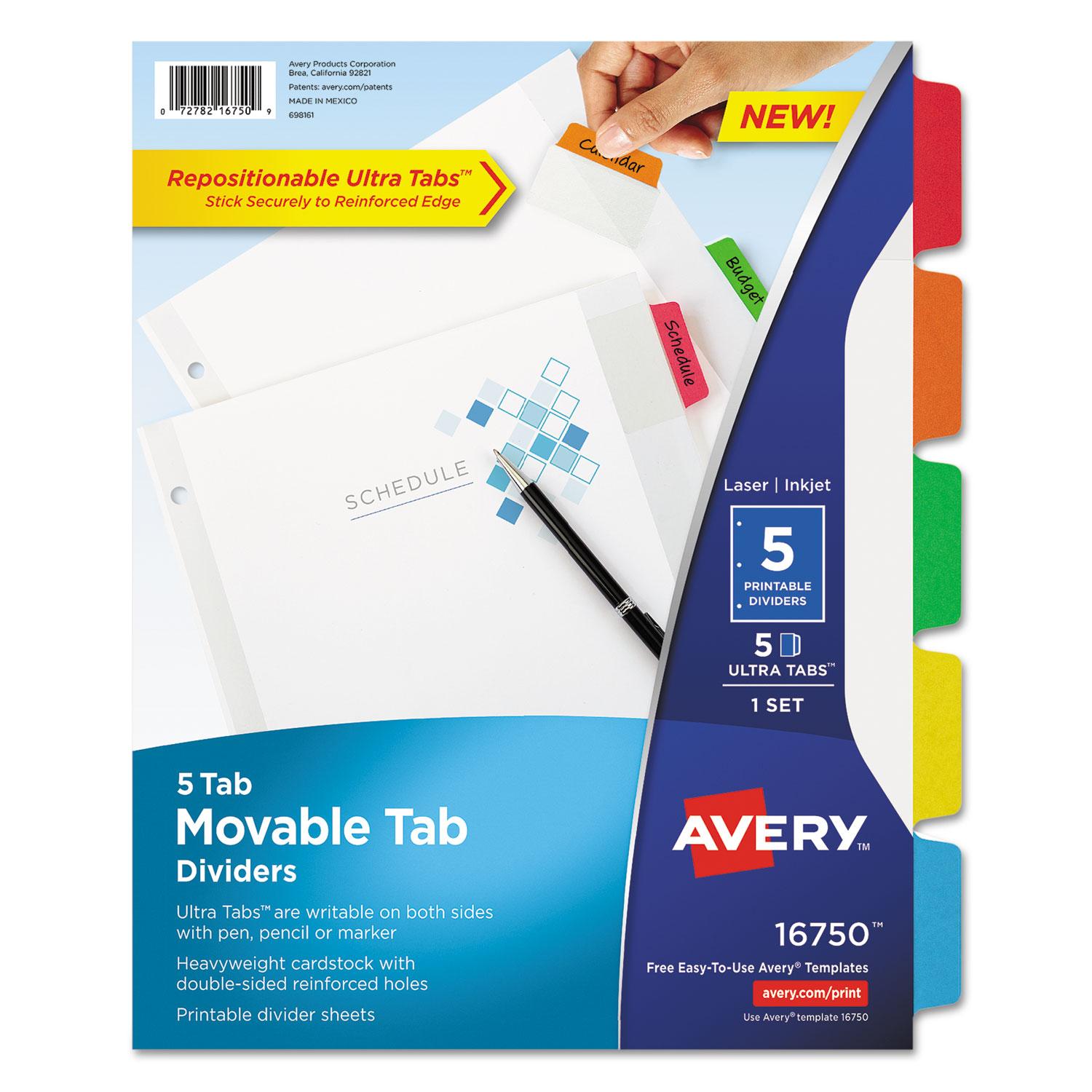Movable Tab Dividers with Color Tabs, 5-Tab, 11 x 8.5, White, 1 Set ...