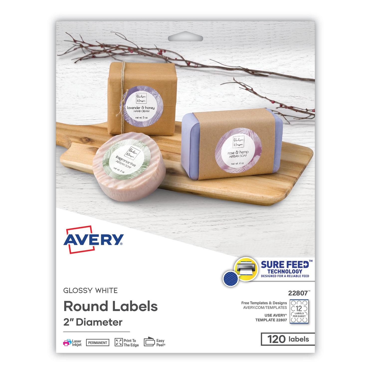 Round Print-to-the Edge Labels with Sure Feed and Easy Peel, 2" dia ...