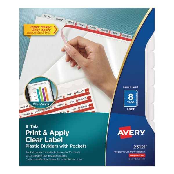 Print/Apply 1-Pocket Index Maker Clear Label Plastic Dividers with ...