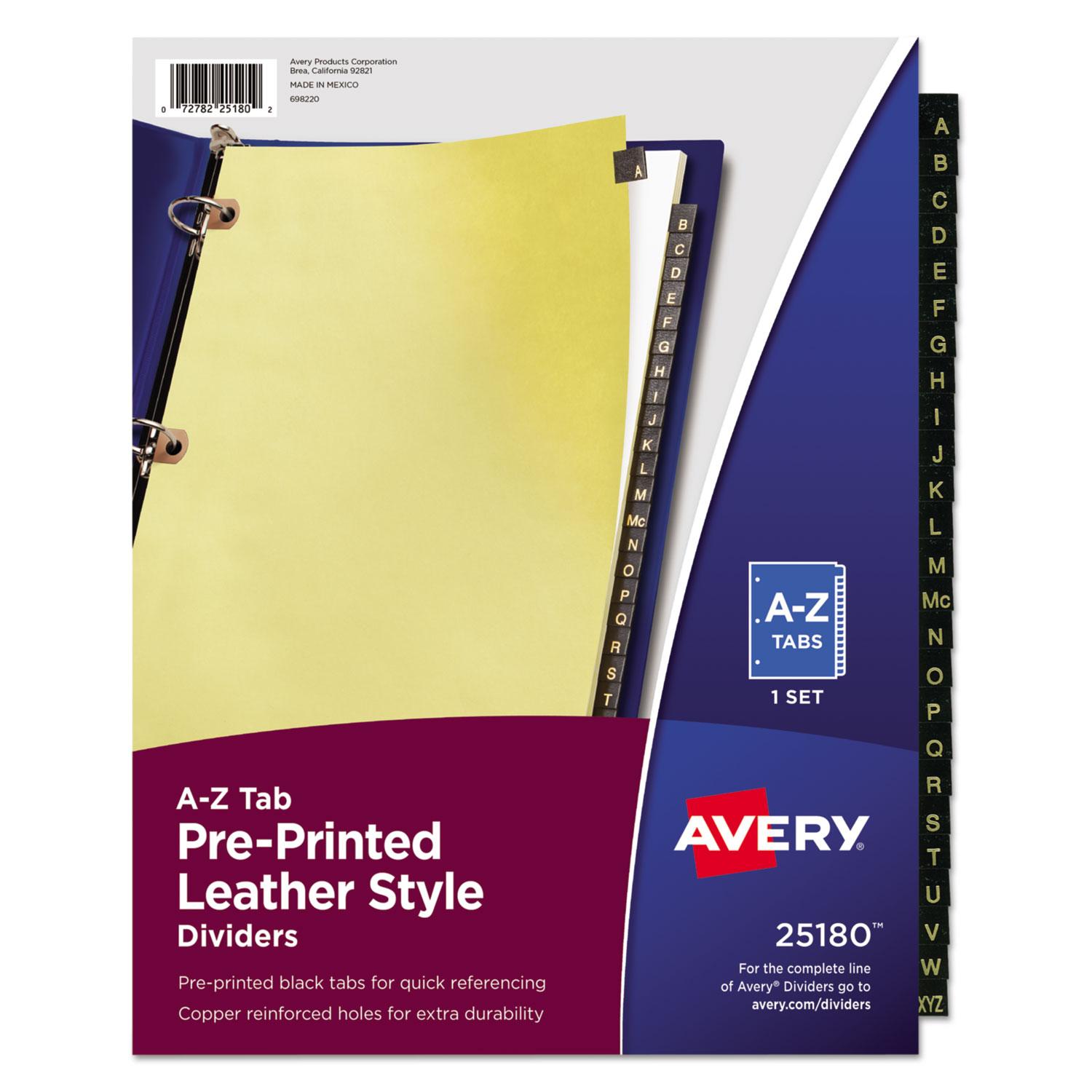 Preprinted Black Leather Tab Dividers w/Copper Reinforced Holes, 25-Tab ...