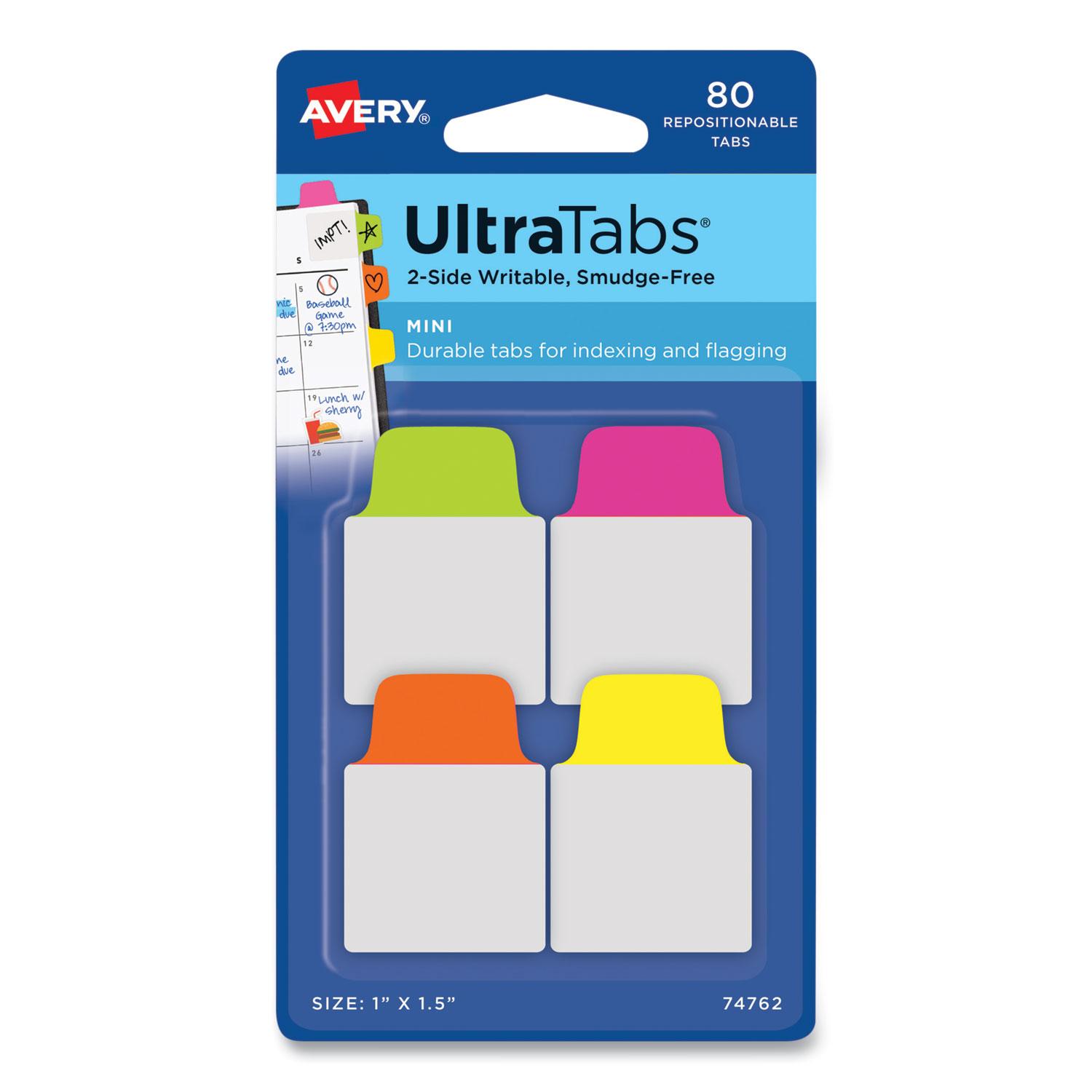 Ultra Tabs Repositionable Mini Tabs, 1/5-Cut Tabs, Assorted Neon, 1 ...