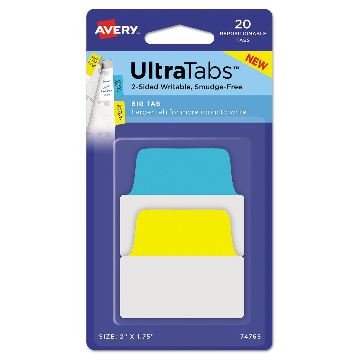 Ultra Tabs Repositionable Big Tabs, 1/5-Cut Tabs, Assorted Primary ...