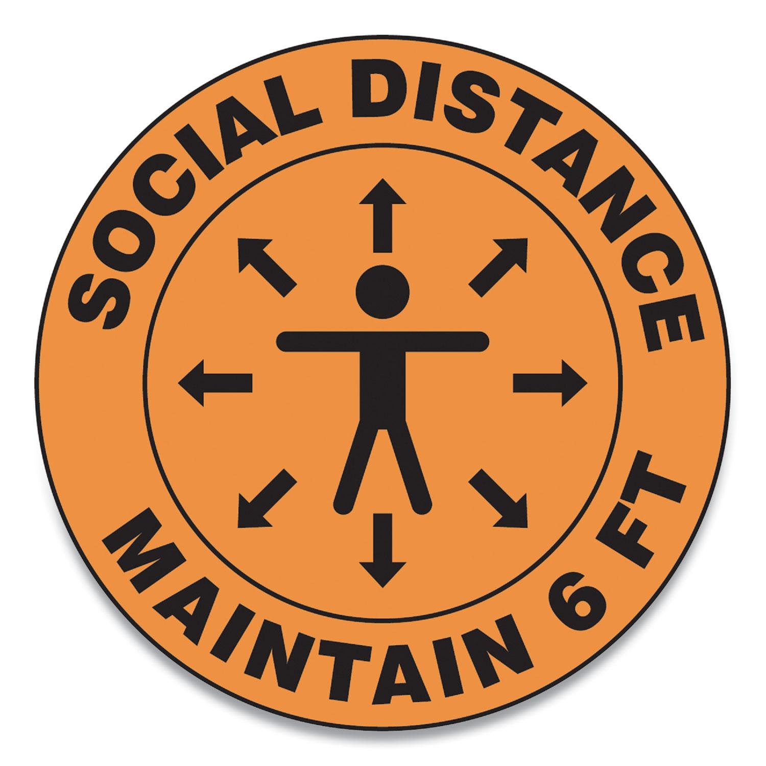 Slip-Gard Social Distance Floor Signs, 17" Circle, "Social Distance ...