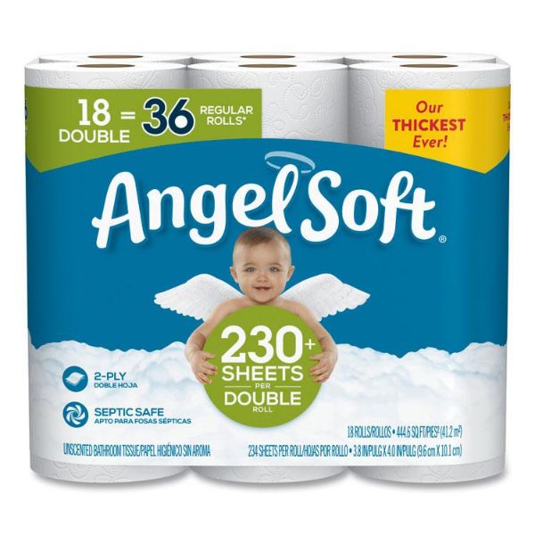 Double-Roll Bathroom Tissue, Septic Safe, 2-Ply, White, 3.8 x 4.41, 230 ...