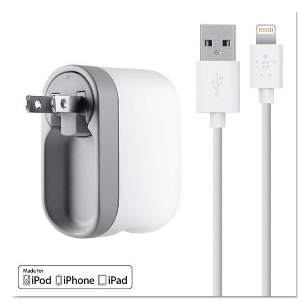 Swivel Charger, 2.1 Amp Port, Detachable Lightning Cable, White ...