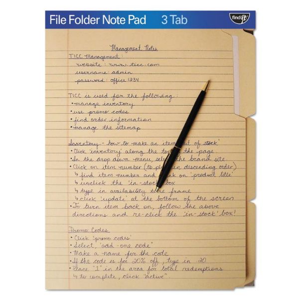 File Folder Note Pad, 1/3-Cut Tabs, Letter Size, Manila | Plastic ...