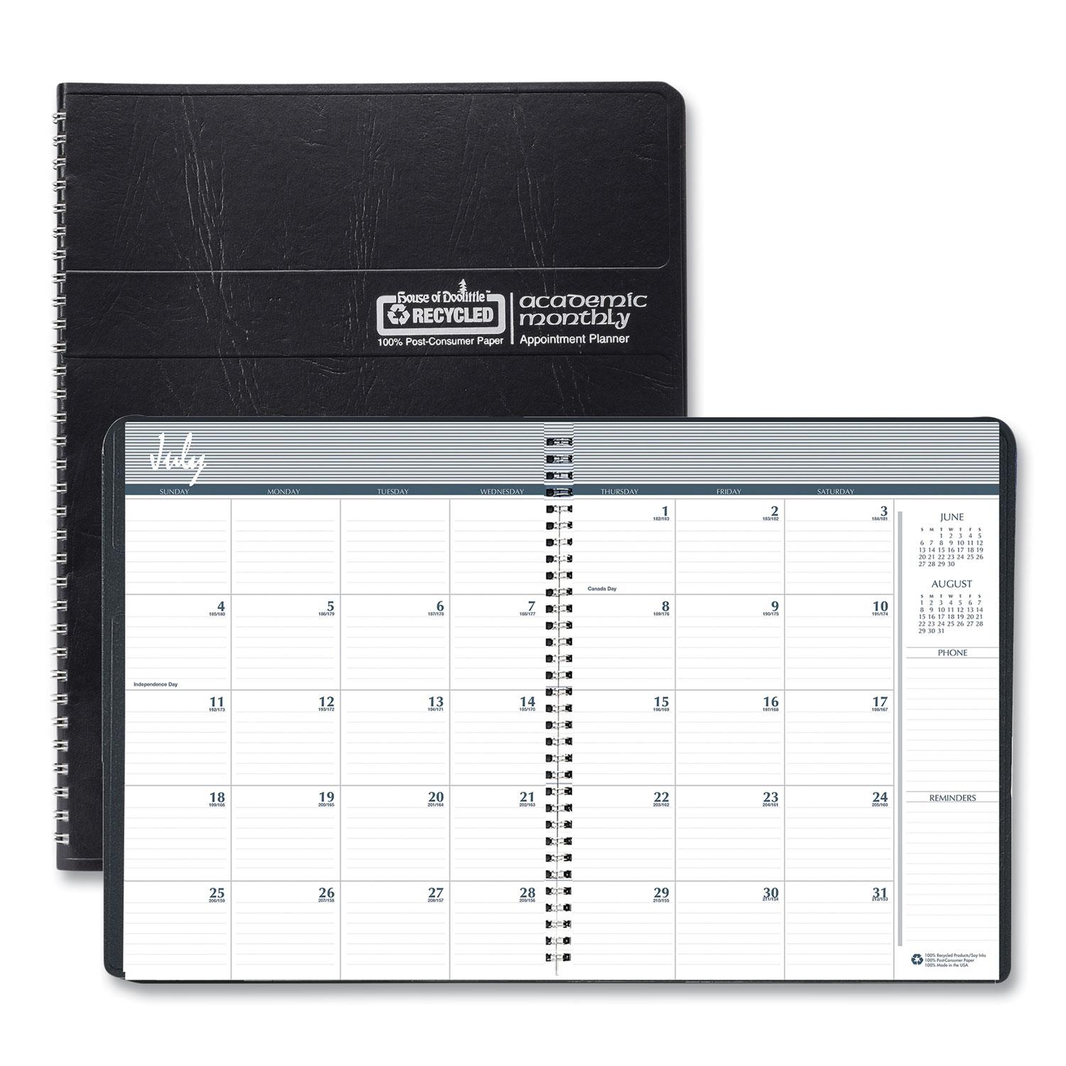 Academic Ruled Monthly Planner, 14-Month July-August, 11 x 8.5, Black ...