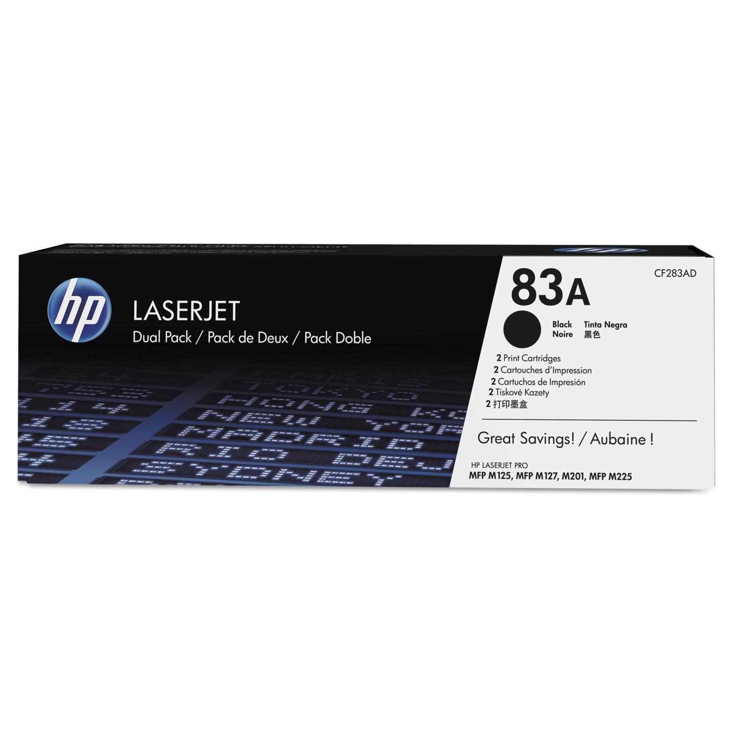 HP 83A, (CF283A-D) 2-Pack Black Original LaserJet Toner Cartridges ...