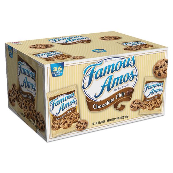Famous Amos Cookies, Chocolate Chip, 2 oz Snack Pack, 36/Carton ...