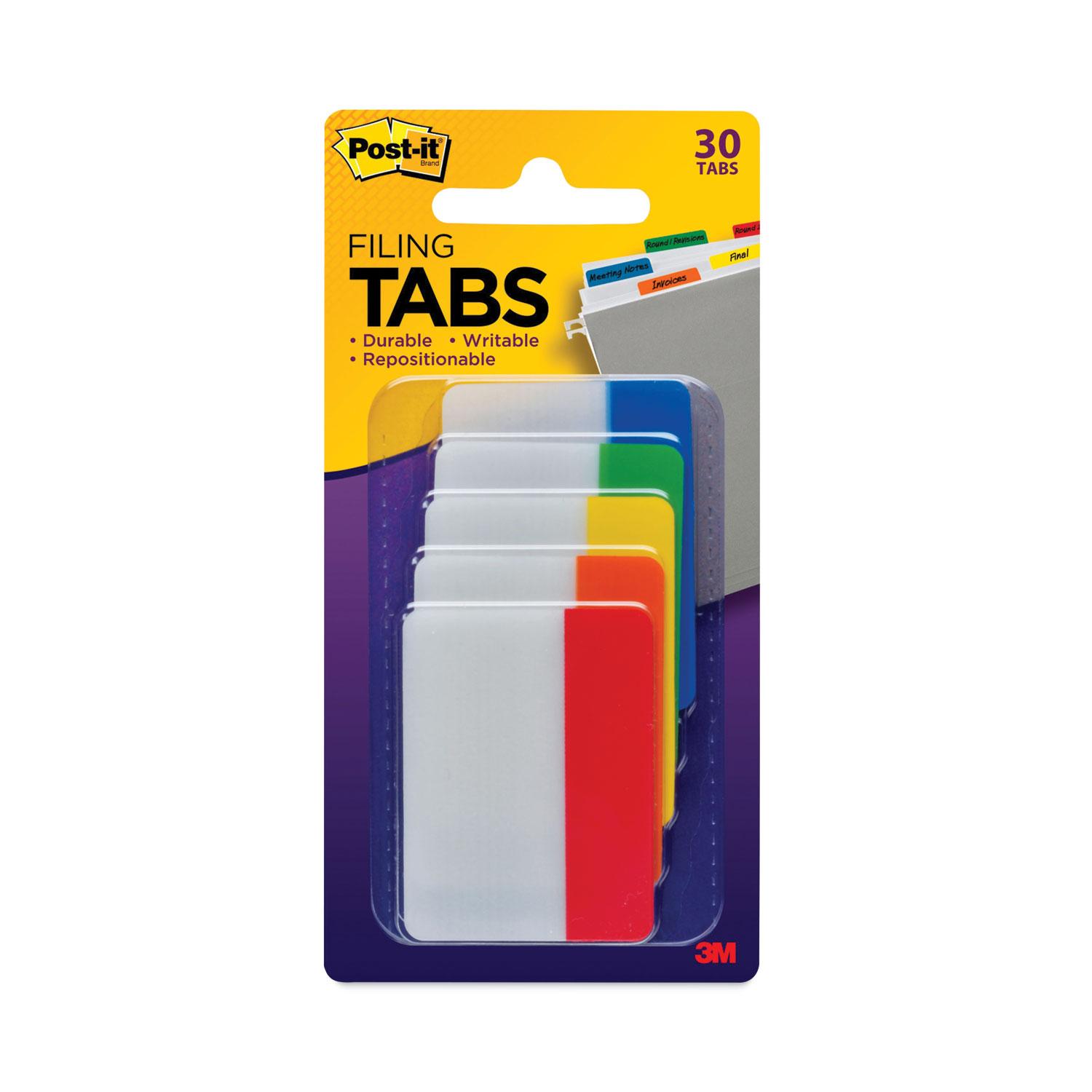 Tabs, 1/5-Cut Tabs, Assorted Primary Colors, 2" Wide, 30/Pack | Plastic ...