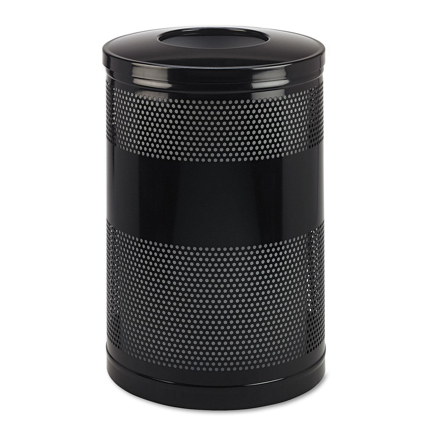 Classics Perforated Open Top Receptacle, Round, Steel, 51 gal, Black ...