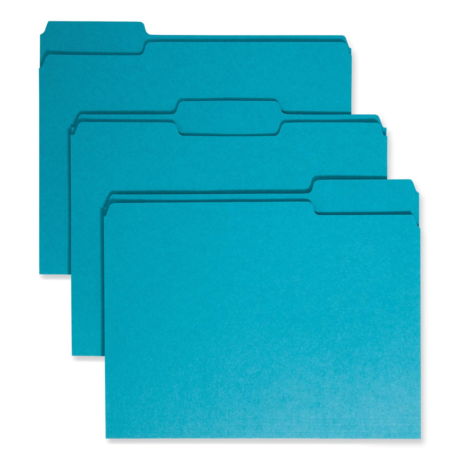 Colored File Folders, 1/3-Cut Tabs, Letter Size, Teal, 100/Box ...