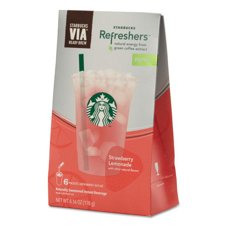 VIA Refreshers, Strawberry Lemonade, 4.16 oz Pack, 6/Box | Plastic ...