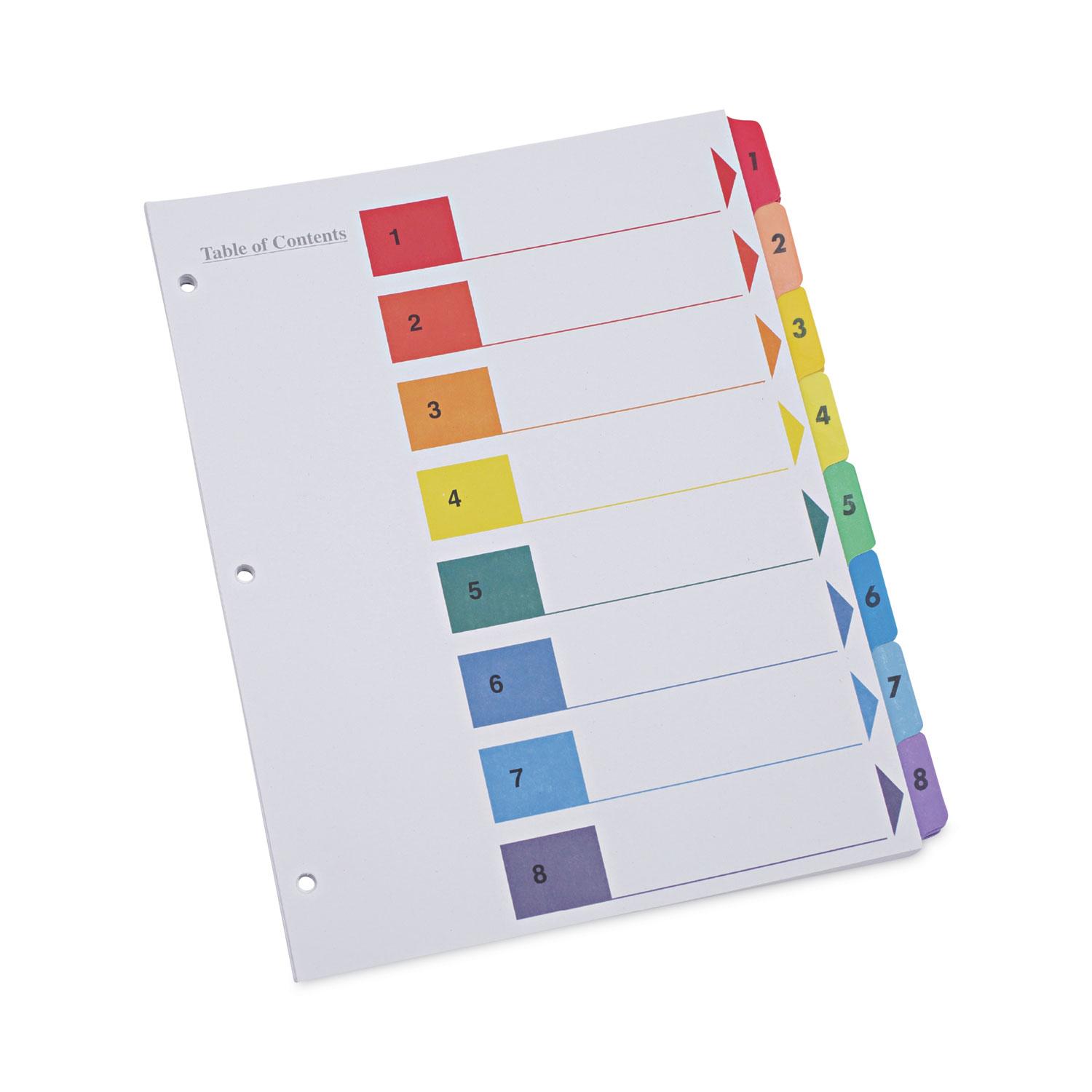 Deluxe Table of Contents Dividers for Printers, 8-Tab, 1 to 8; Table Of ...