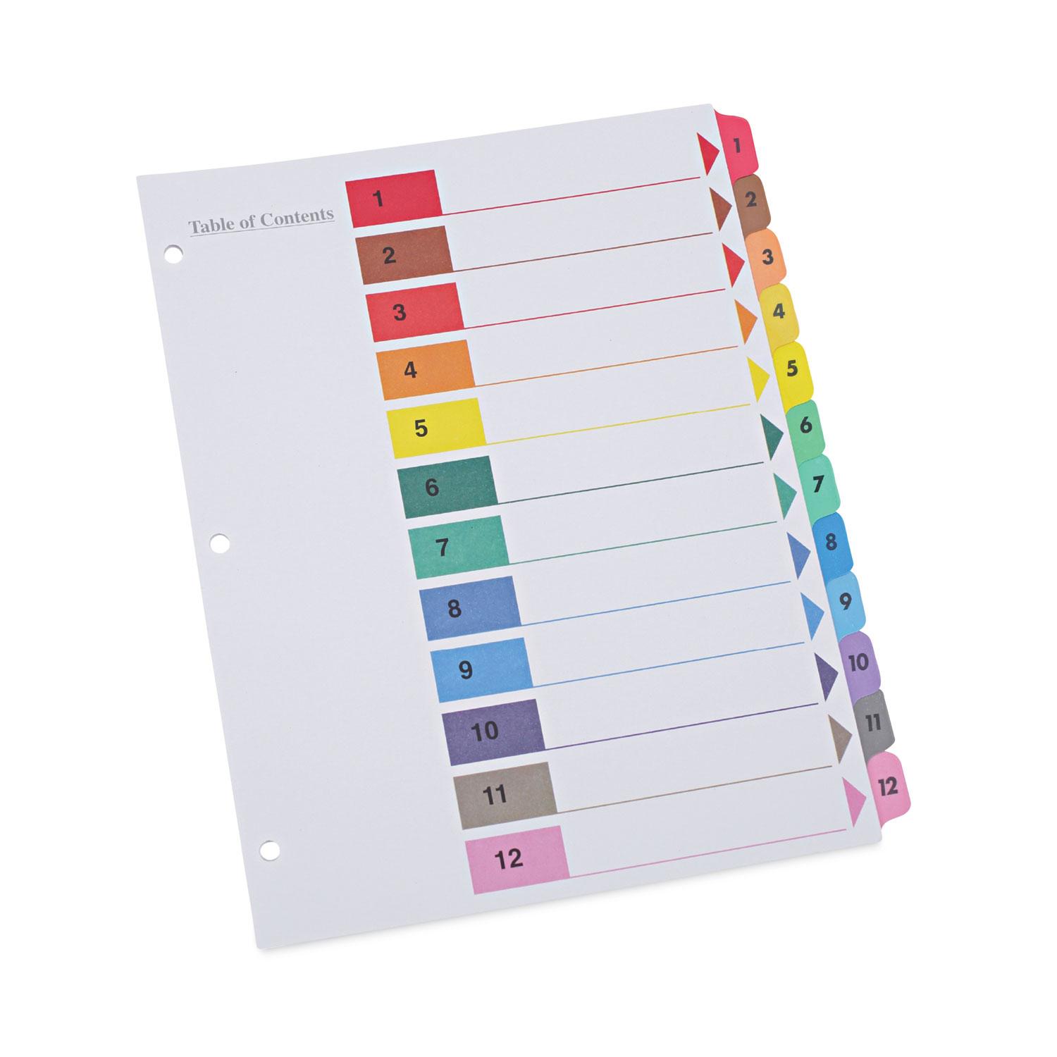Deluxe Table of Contents Dividers for Printers, 12-Tab, 1 to 12; Table ...