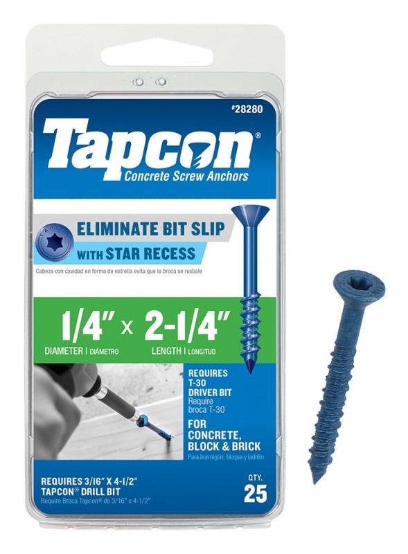 Buildex Tapcon 28280 Concrete Screw Anchor, 1/4 in Dia, 2-1/4 in L ...