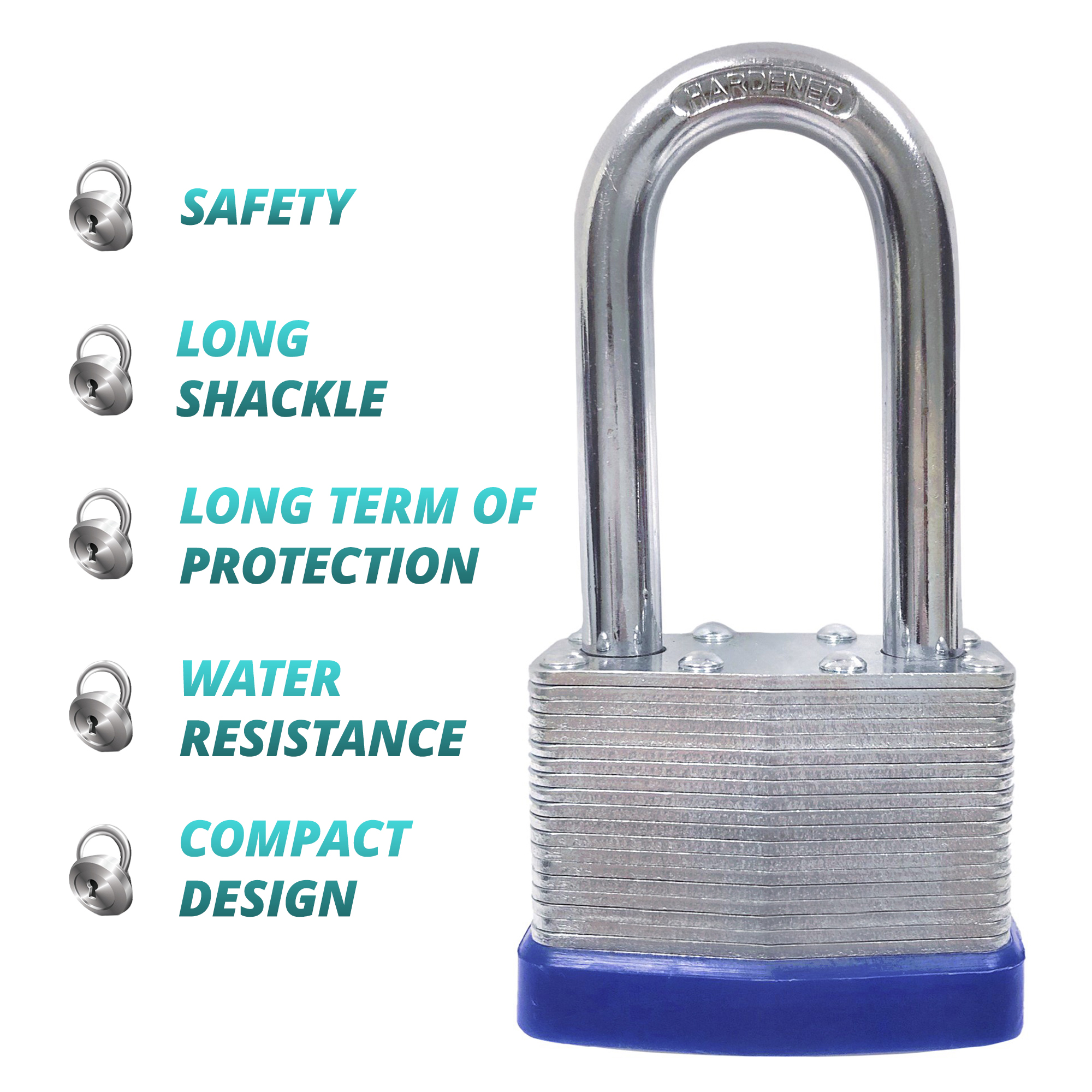 DORLOK 1-5/8' (40mm) LongShackle Laminated Padlock, Brass Cylinder With ...