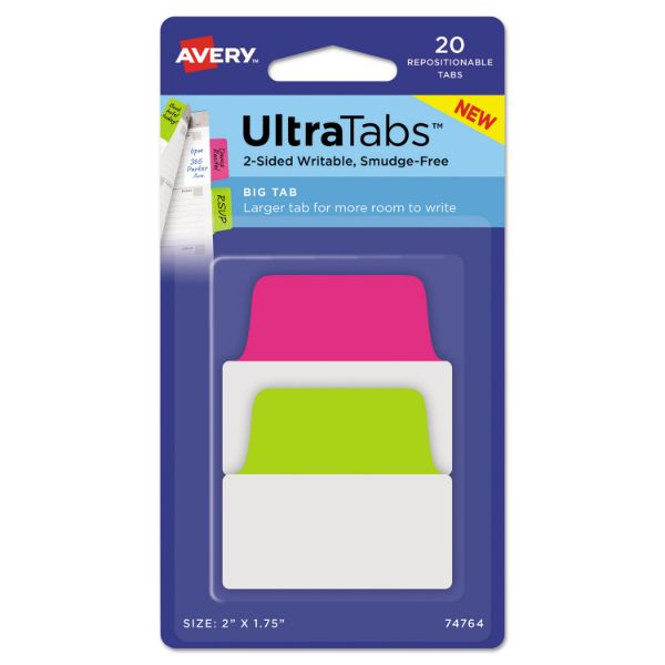Ultra Tabs Repositionable Big Tabs, 1/5-Cut Tabs, Assorted Neon, 2 ...