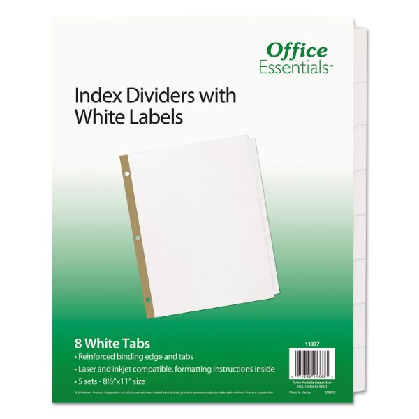 Index Dividers with White Labels, 8-Tab, 11 x 8.5, White, 5 Sets ...
