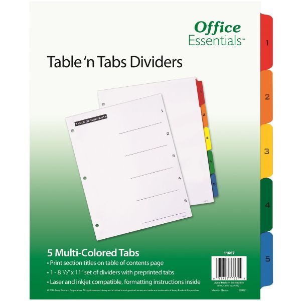 Table `n Tabs Dividers, 5-Tab, 1 to 5, 11 x 8.5, White, 1 Set | Plastic ...