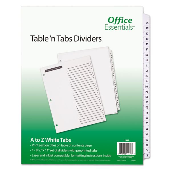 Table `n Tabs Dividers, 26-Tab, A to Z, 11 x 8.5, White, 1 Set ...