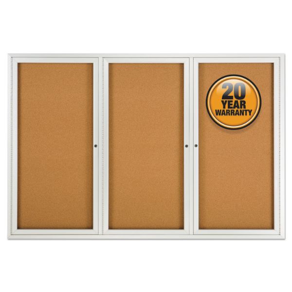 Enclosed Bulletin Board, Natural Cork/Fiberboard, 72 x 48, Silver ...