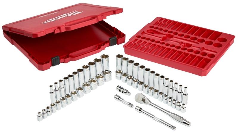 Milwaukee 3/8 in. Drive SAE/Metric Ratchet and Socket Mechanics Tool Set (56-Piece) | Plastic ...