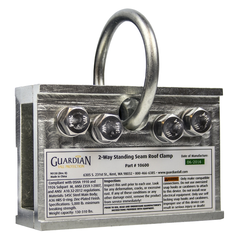 GUARDIAN FALL PROTECTION 10600 2-Way Universal Standing Seam Roof Clamp ...
