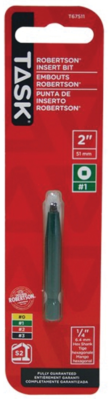 TASK T67511 Screwdriver Bit, #1 Drive, 2 in L, Steel | Plastic Express Inc.