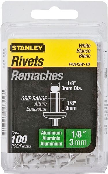 STANLEY PAA42W-1B Pop Rivet, Reusable, 1-1/2 in L, Aluminum | Plastic ...