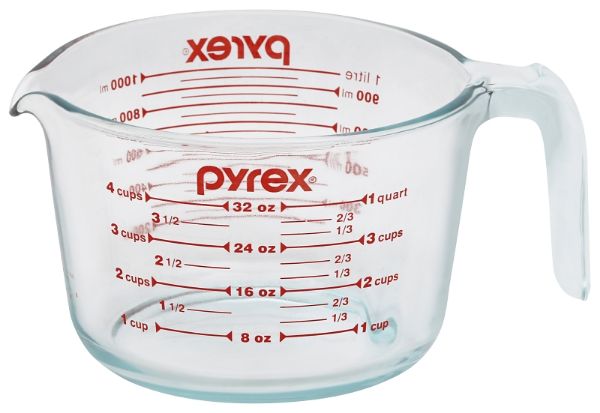 PYREX 6001076 Measuring Cup, 1 L Capacity, Glass, Clear | Plastic ...