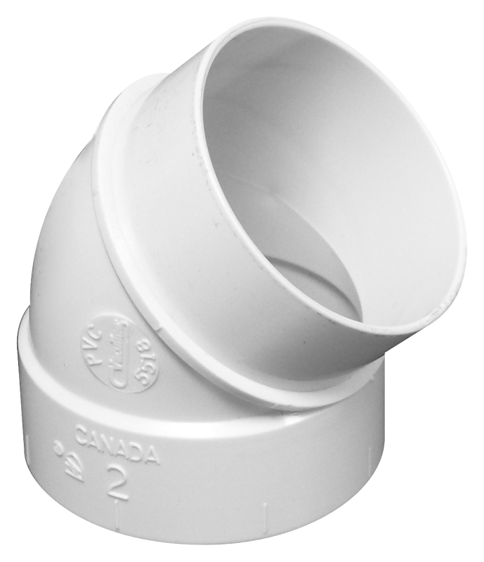 IPEX 201006 Pipe Elbow, 2 in, Socket x Spigot, 45 deg Angle, PVC, White ...