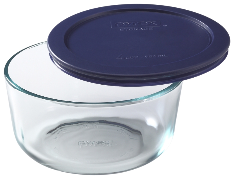 PYREX 6017398 Storage Plus Bowl, 4 Cups Capacity, Glass/Plastic, Navy ...