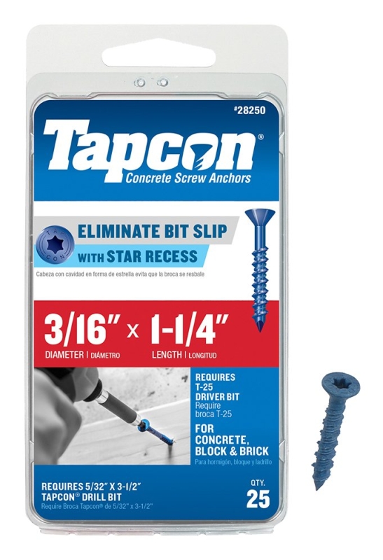 Buildex Tapcon 28250 Concrete Screw Anchor, 3/16 in Dia, 1-1/4 in L ...