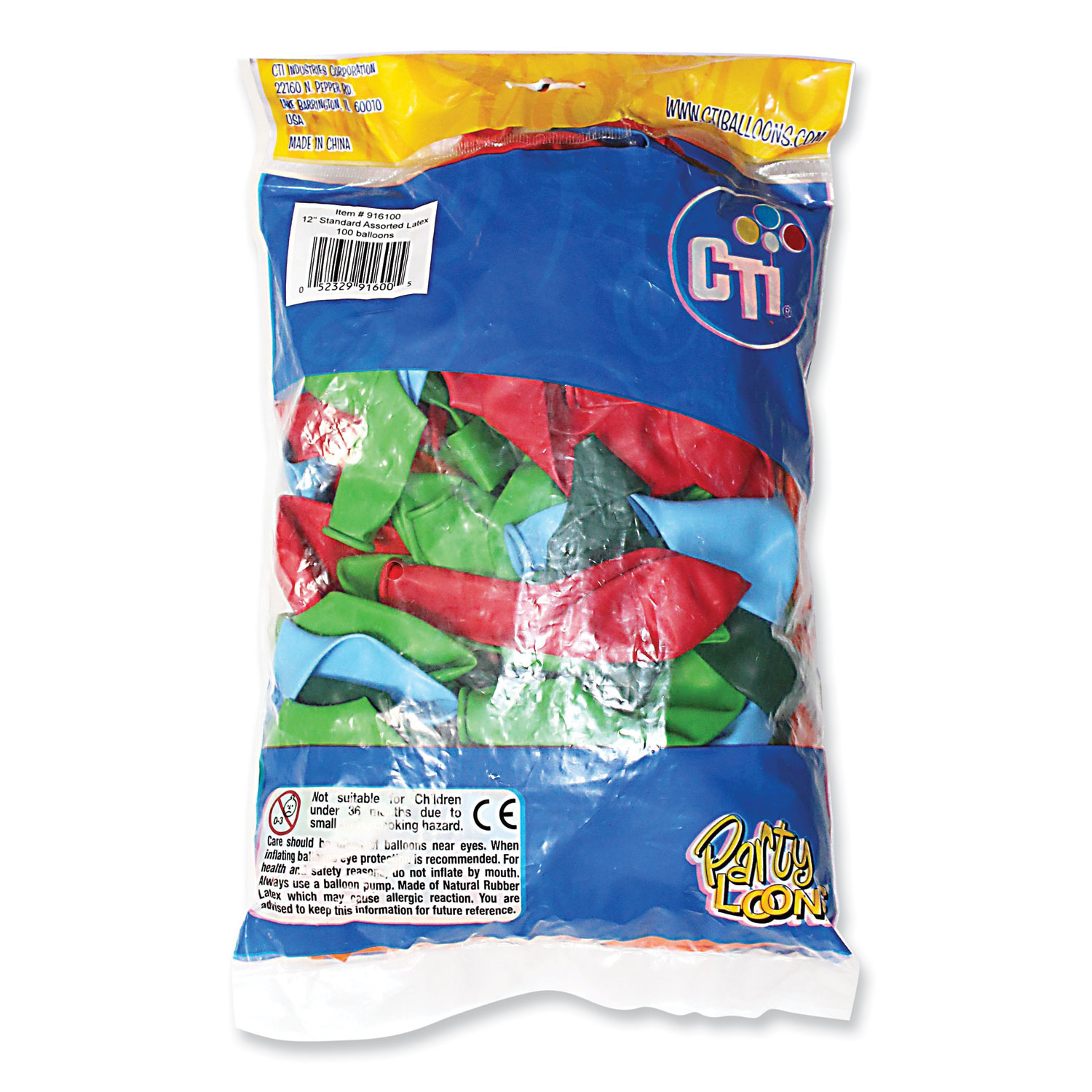 Balloons, 12", Helium Quality Latex, Assorted Colors, 100/Pack, 20 ...