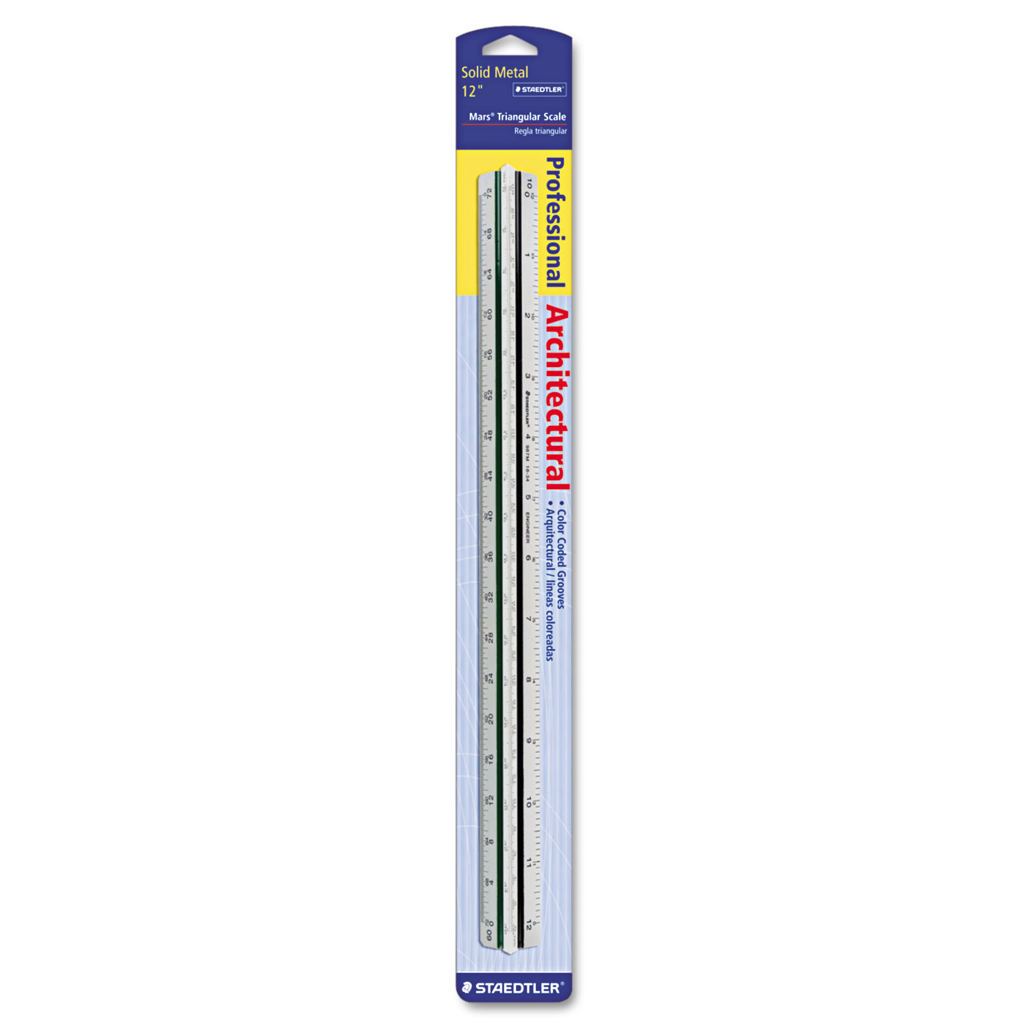 Triangular Scale for Architects, Color-Coded Grooves, 12" Long, Plastic ...