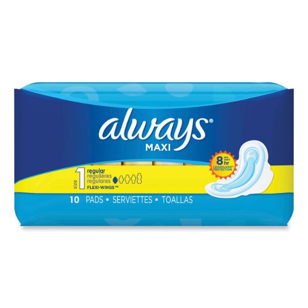 Regular Maxi Pads with Wings, Regular, 10/Box | Plastic Express Inc.