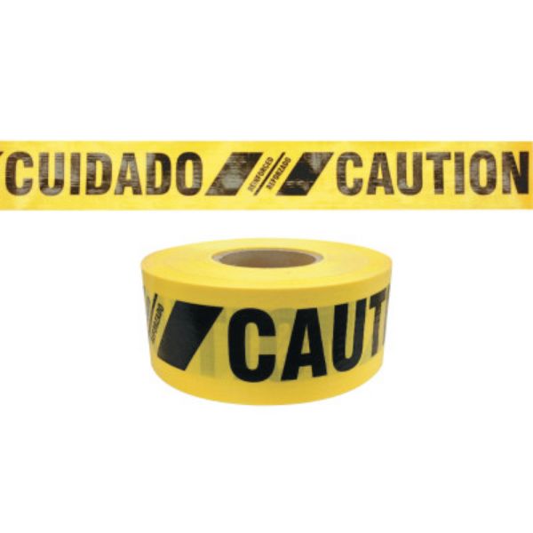 Reinforced Barricade Tape, 3 in x 500 ft, Caution/Cuidado, Yellow | Plastic Express Inc.