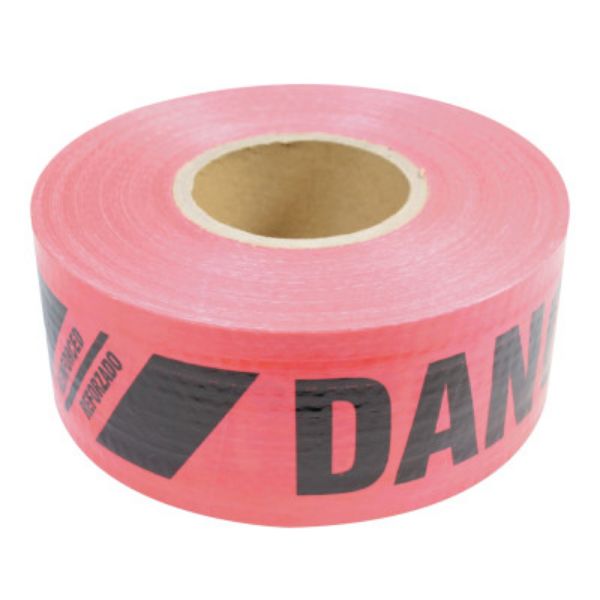 Reinforced Barricade Tape, 3 in x 500 ft, Danger/Peligro, Red | Plastic ...