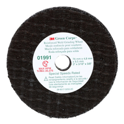 Green Corps Reinforced Weld Grinding Wheels, 3 in x 3/16 in, Coarse ...