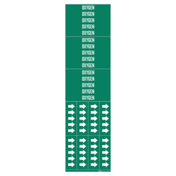 Medical Gas Pipe Markers, Oxygen, White on Green Vinyl, 2 1/4 in x 2 3/ ...