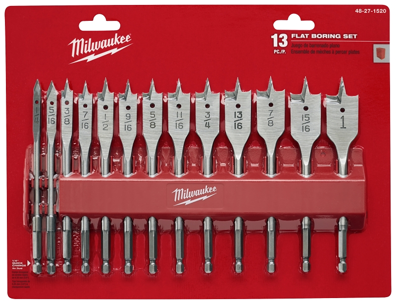 Milwaukee 48-27-1520 Flat Boring Bit Set, 13 -Piece, HCS | Plastic ...