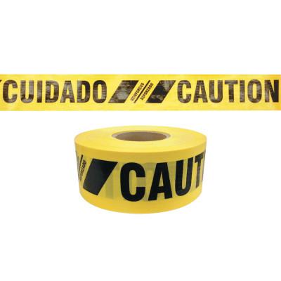 Reinforced Barricade Tape, 3 in x 500 ft, Caution/Cuidado, Yellow | Plastic Express Inc.