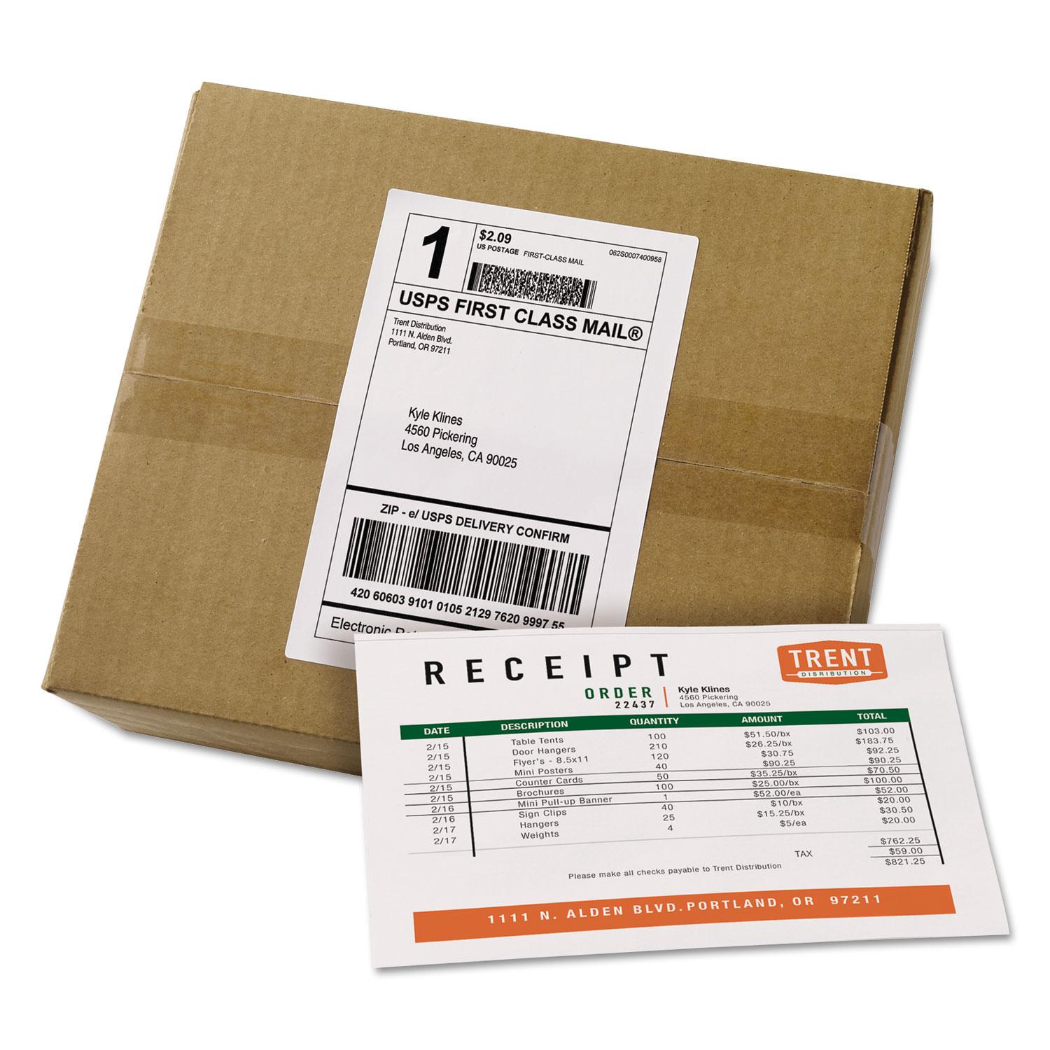Shipping Labels with Paper Receipt Bulk Pack, Inkjet/Laser Printers, 5. ...