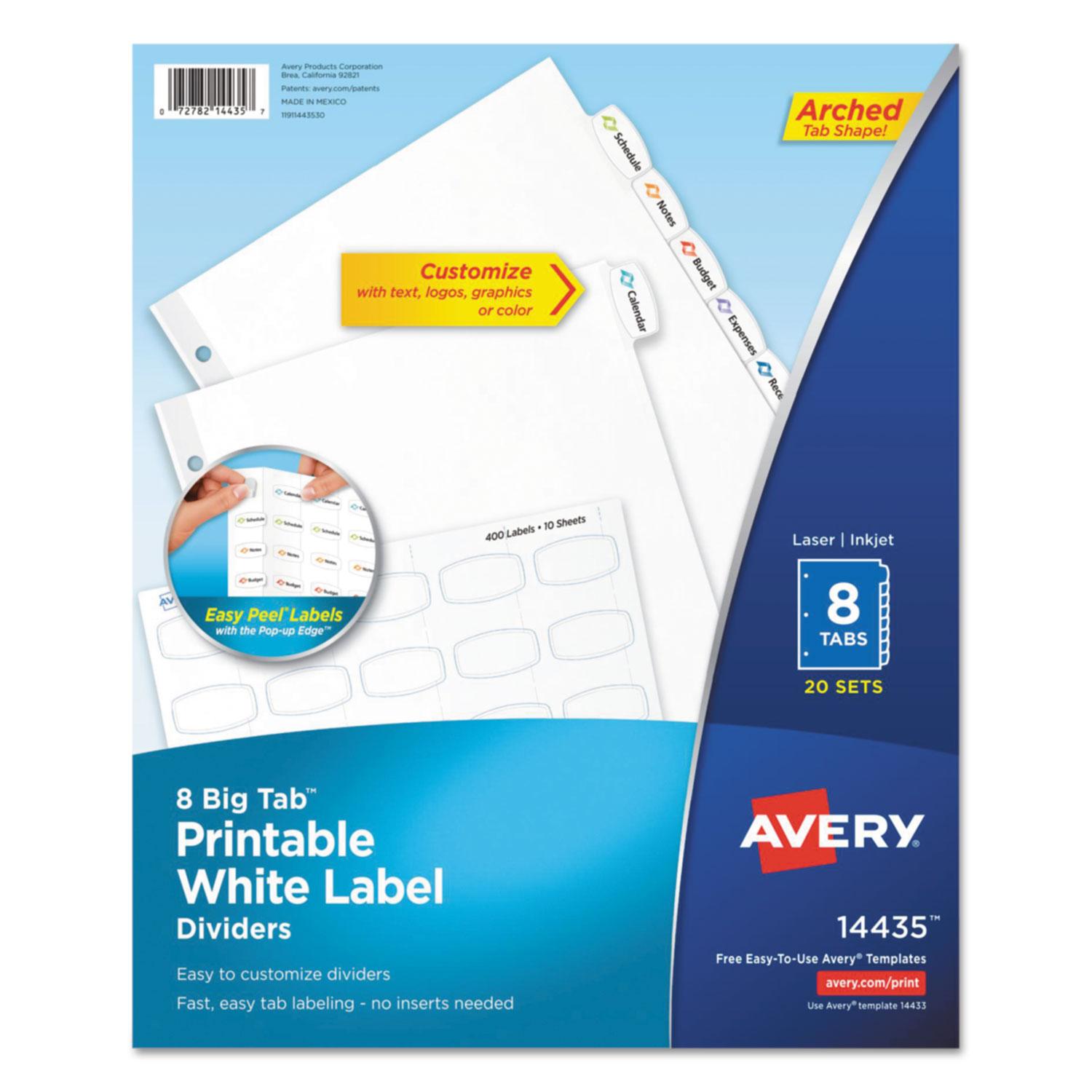 Big Tab Printable White Label Tab Dividers, 8-Tab, Letter, 20 per pack ...