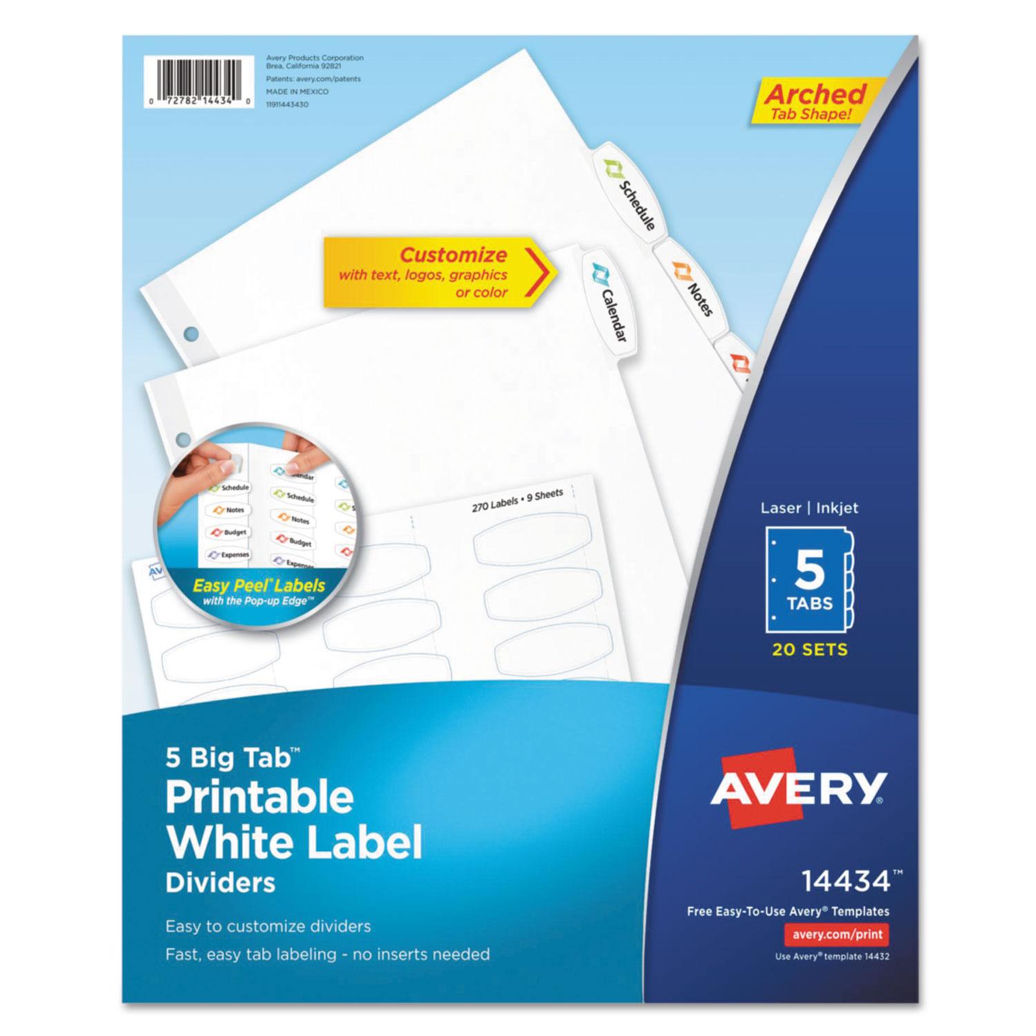 Big Tab Printable White Label Tab Dividers, 5-Tab, Letter, 20 per pack ...